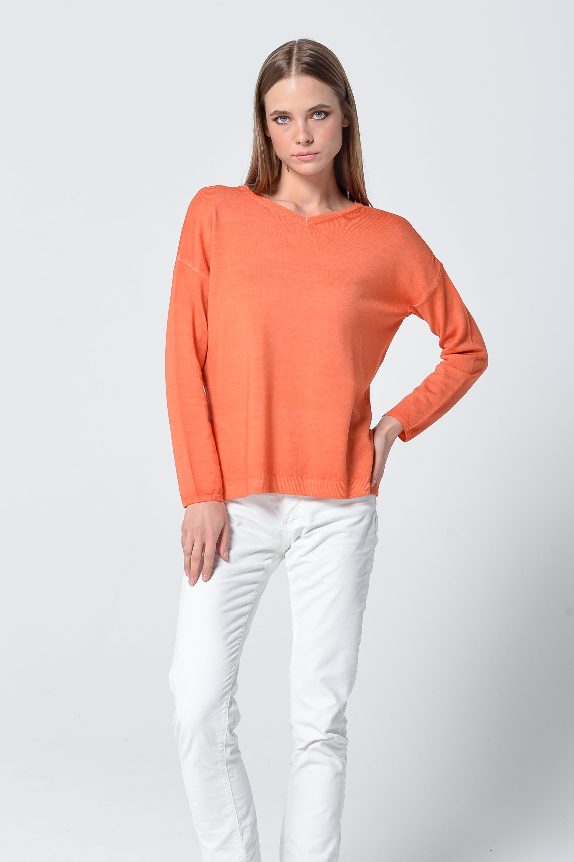 Women's Merino V-Neck Sweater Persimmon | Ploumanac'h