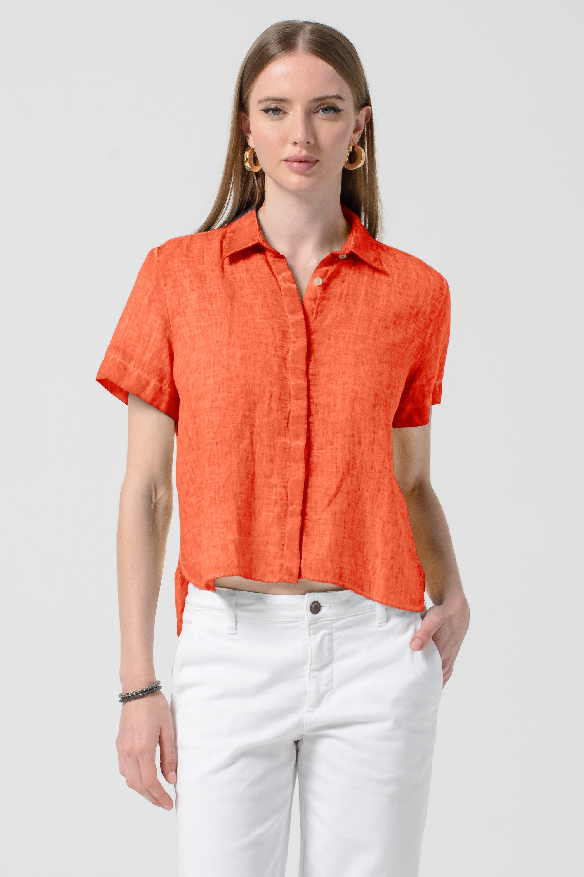 Sunray Linen Shirt in Papaya | Ploumanac’h