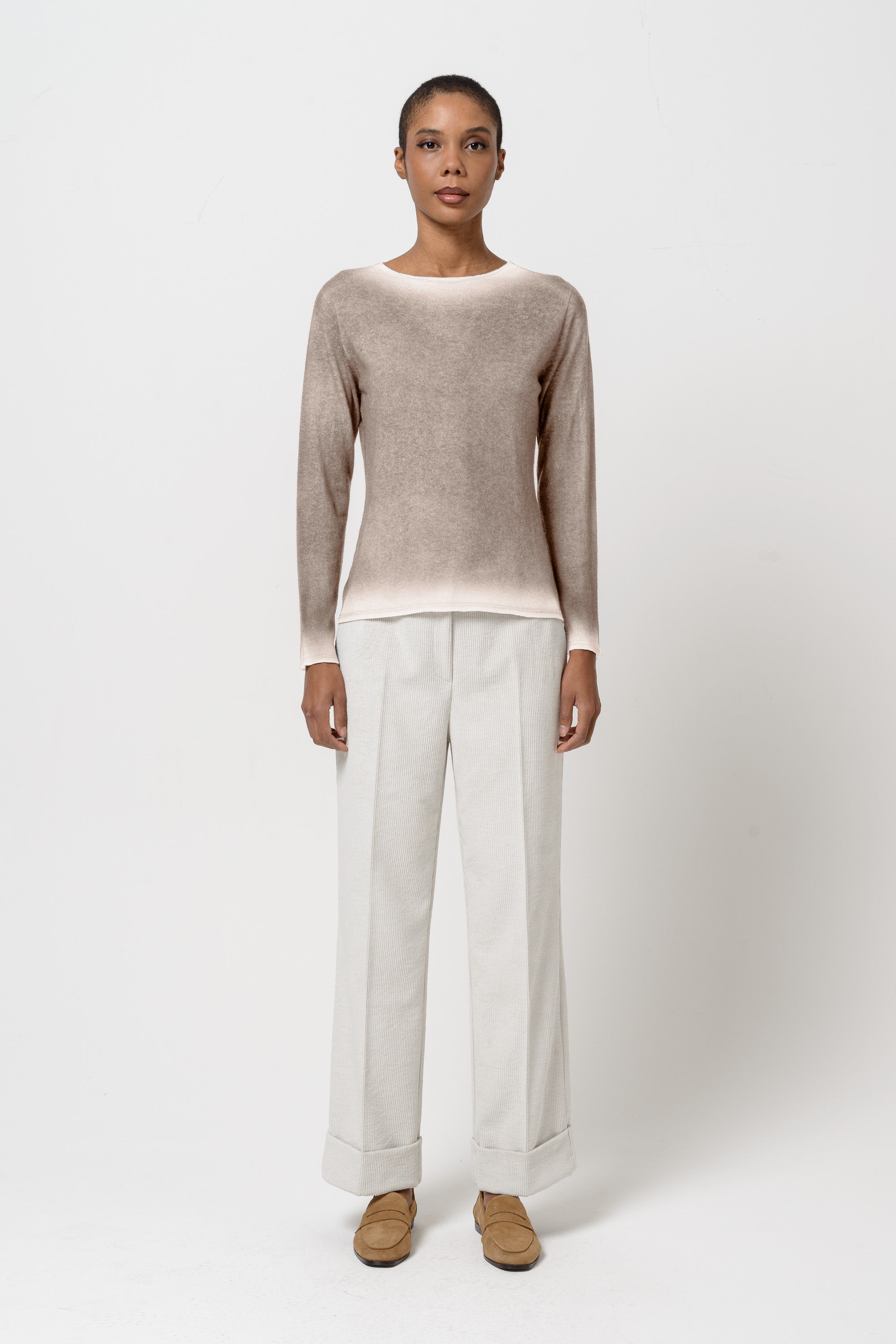 Bella Spray Art - Silk Cashmere Slim Fit Crew Neck in Walnut | Ploumanac’h