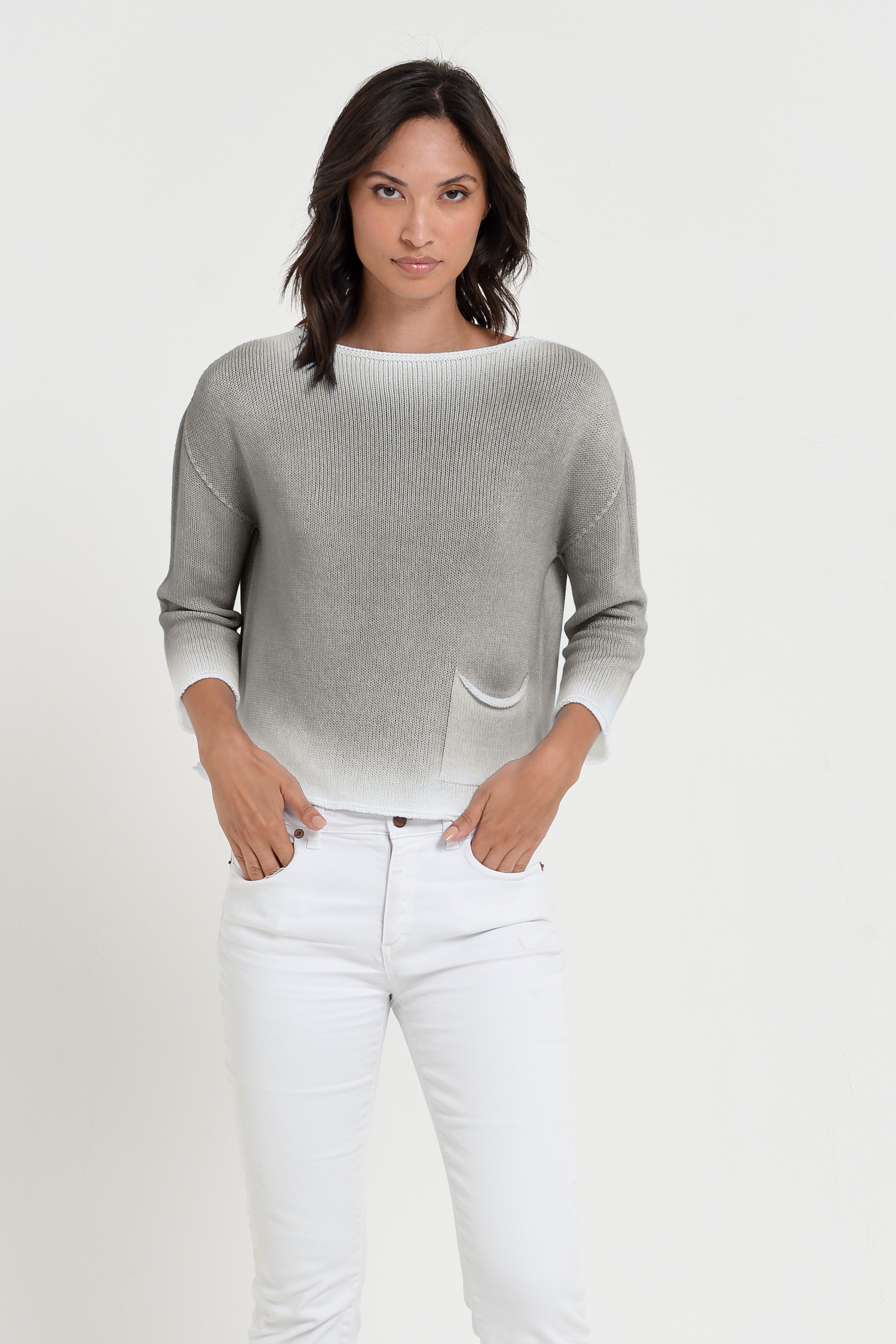 Sofia Knit Sweater With Pocket in Spray Art Dolphin | Ploumanac'h