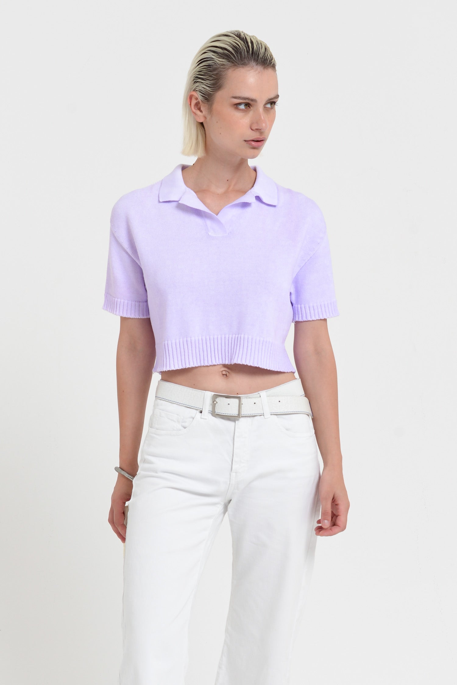 Lilac Maya Knit Polo - Women's Cropped Knit Polo | Ploumanac'h