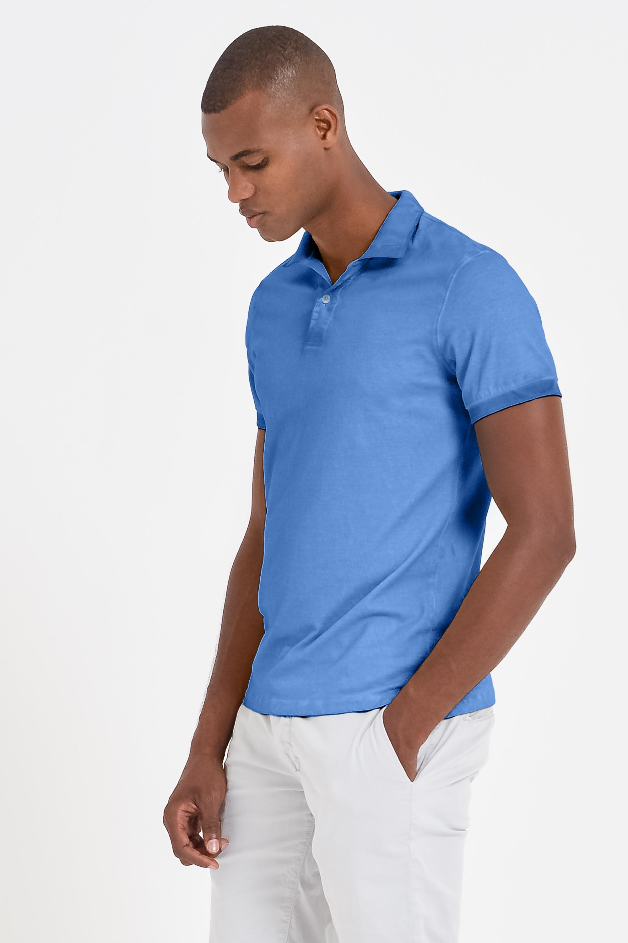 Ocean Blue Slim Fit Stretch Pique Polo Shirt | Ploumanac'h