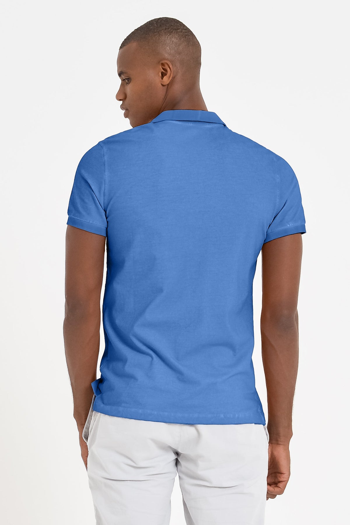 Ocean Blue Slim Fit Stretch Pique Polo Shirt | Ploumanac'h