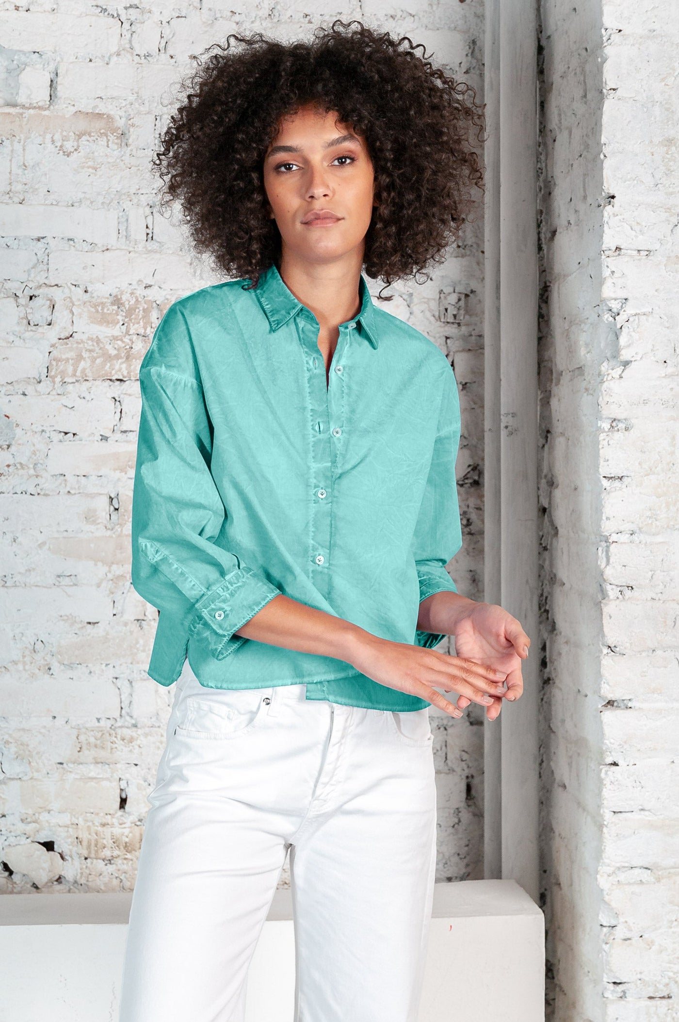 Crop Poplin Shirt Water | Ploumanac'h